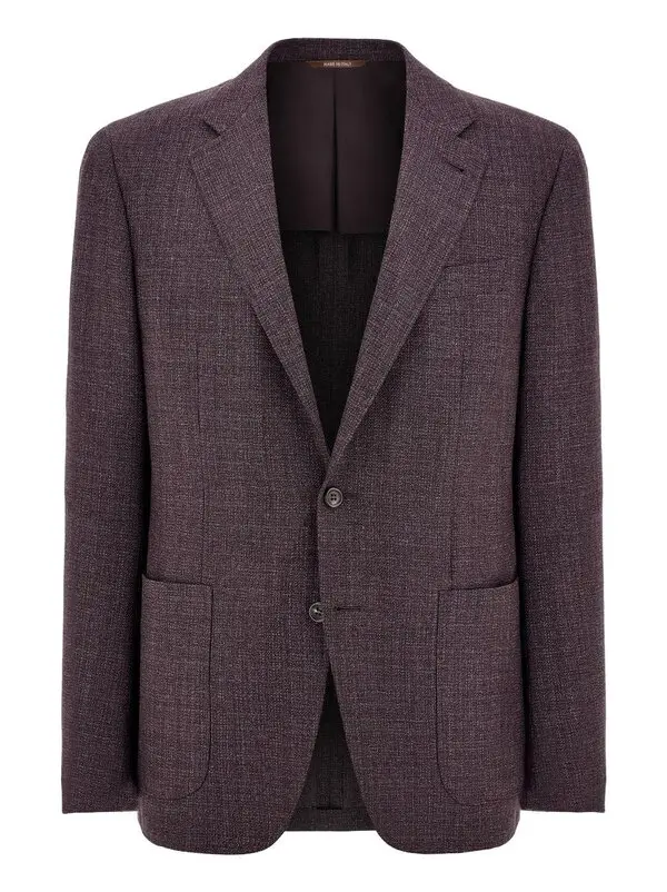Canali Dark Brown Matting-effect Wool Modern-fit Kei Jacket - Red