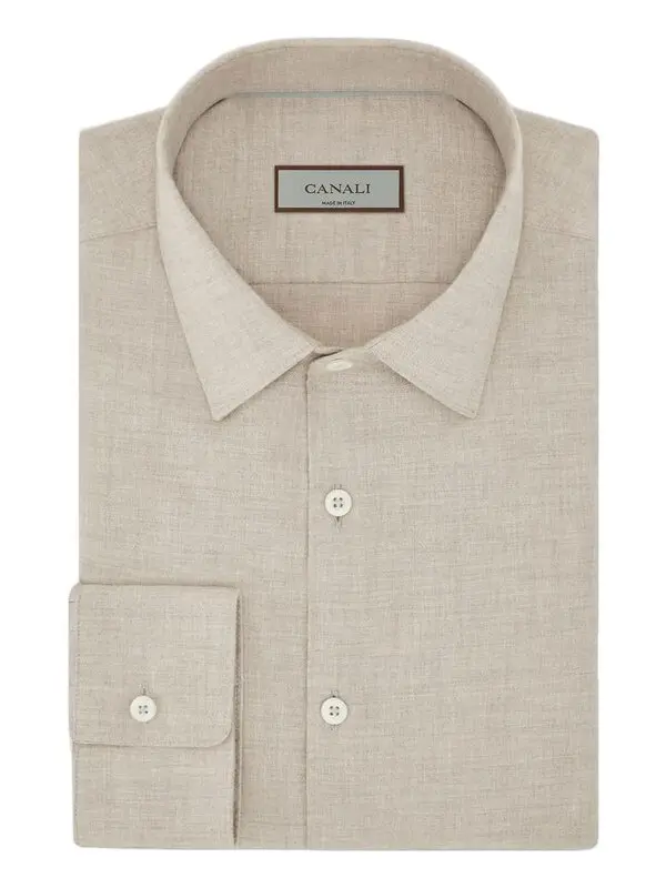 Canali Melange Cotton And Cashmere Regular-fit Shirt - Beige