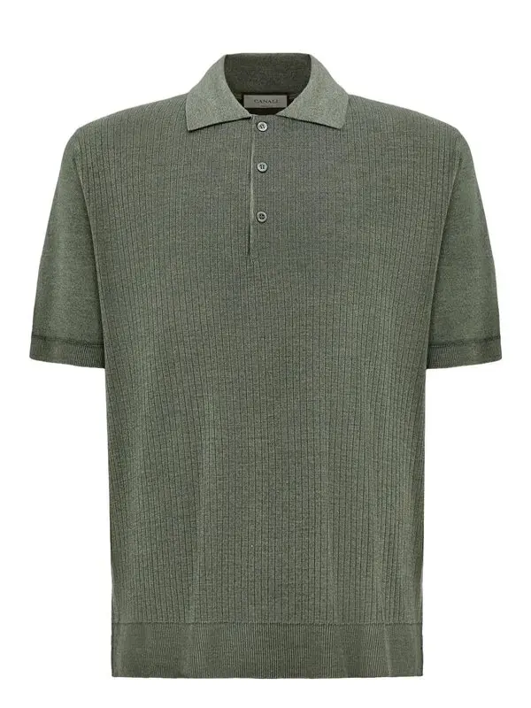 Canali Olive Wool And Silk Flat-rib Polo Shirt - Green