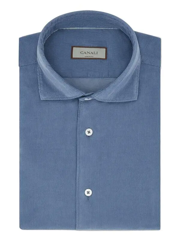 Canali Garment Dyed Cotton Velvet Regular-fit Shirt - Light Blue