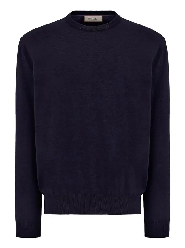 Canali Navy Cashmere Long-sleeved Crew Neck - Blue