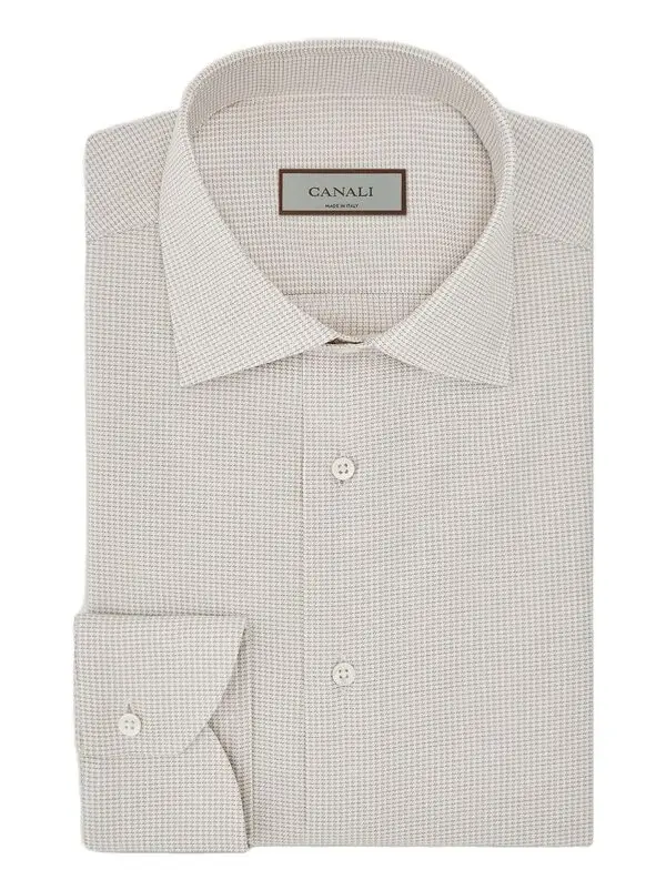Canali And Beige Cotton Micro-houndstooth Regular-fit Shirt - White