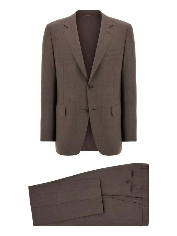 Canali Walnut And Light Blue 150's Wool And Silk Pinstriped Herringbone Regular-fit Suit - Brown