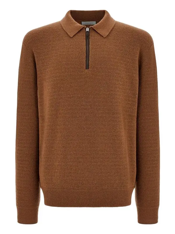 Canali Light Wool And Cashmere Regular-fit Zippered Polo Shirt With Nubuck Inserts - Brown