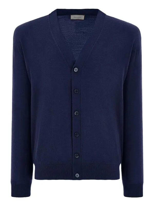 Canali Nuvola Navy Seamless Merino Wool Cardigan - Blue
