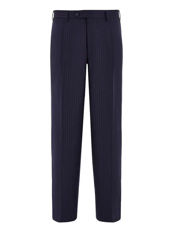 Canali Navy Pinstripe Wool Regular-fit Pants - Blue