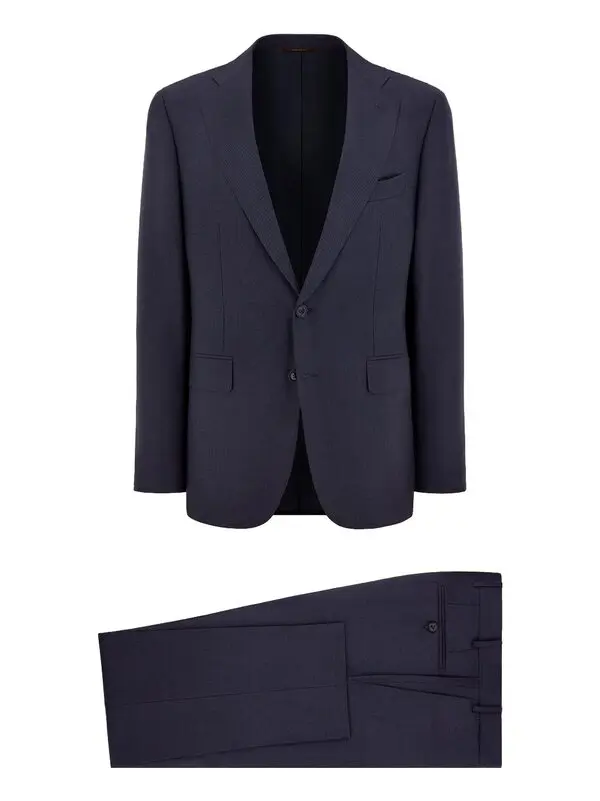 Canali 160's Wool Birdseye Motif Regular-fit Suit - Blue