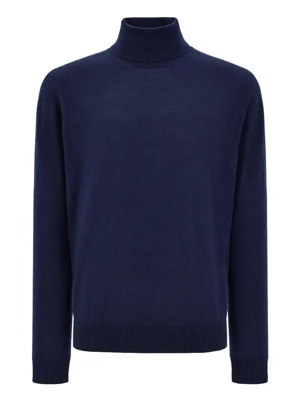 Canali Nuvola Navy Seamless Merino Wool Turtleneck - Blue