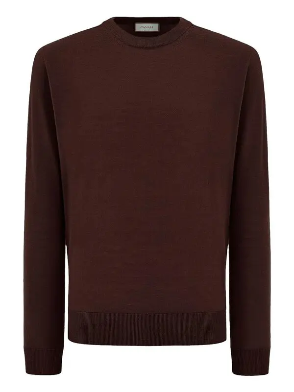 Canali Nuvola Burgundy Seamless Merino Wool Crew Neck - Red