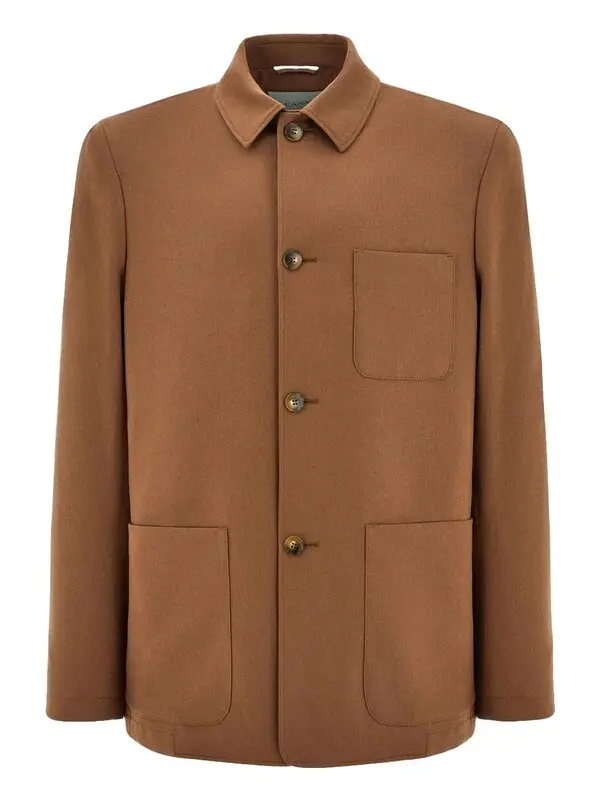 Canali Sand-colored Wool Flannel Relaxed-fit Shirt Jacket - Brown