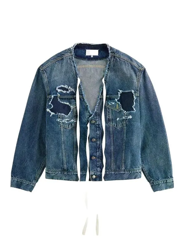 MAISON MARGIELA Distressed V-neck Jacket - Blue