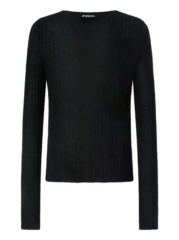 Pinko Ribbed-knit V-neck Cardigan - Black