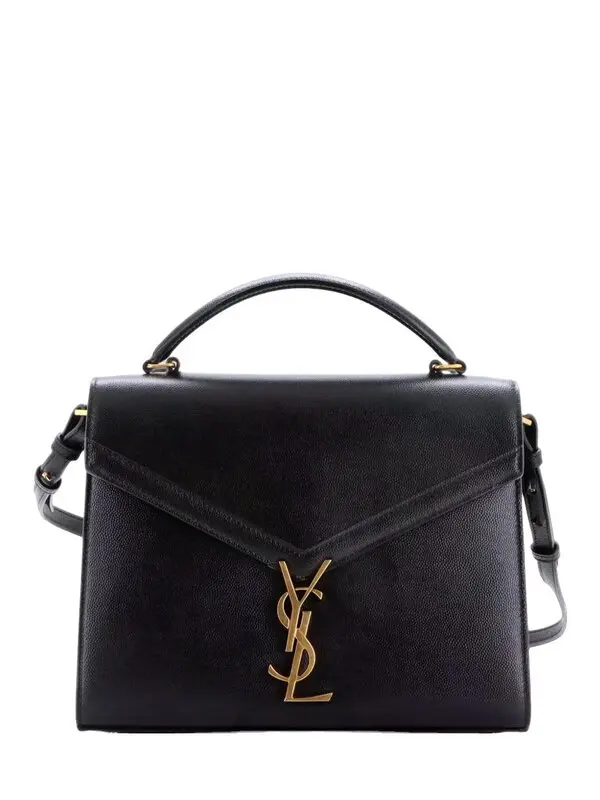 Saint Laurent Cassandra Top Handle Bag Leather Medium Satchel - Black
