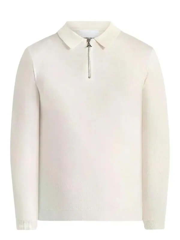 Manière De Voir Gilles In Off White Merino Wool Long-sleeve Polo Top With Zip - Neutrals
