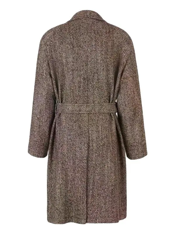 Tagliatore Herringbone Belted Coat - Brown