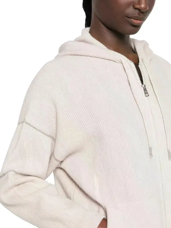 PANICALE Ribbed-knit Zip-up Hoodie - Neutrals
