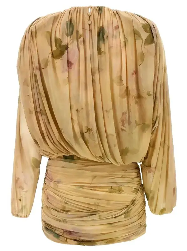 Magda Butrym Floral-print Draped Mini Dress - Neutrals