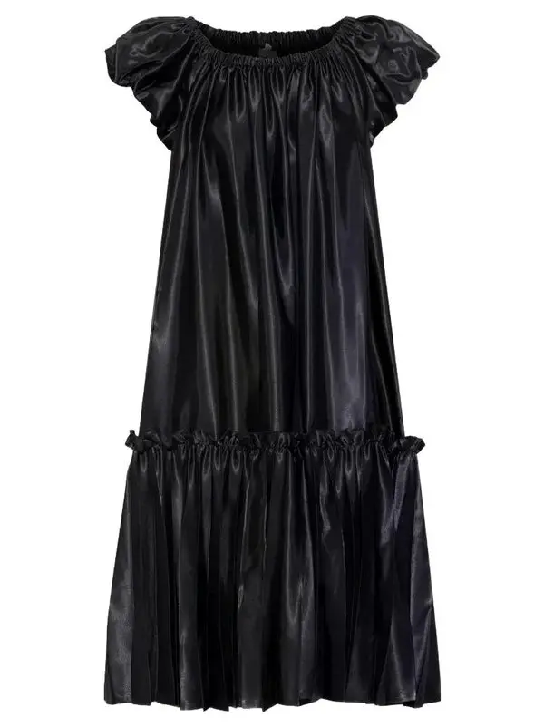 Noir Kei Ninomiya Puff-sleeve Pleated Satin Midi Dress - Black