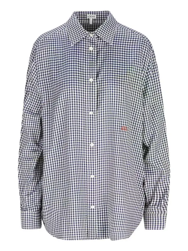 Loewe Check-print Embroidered Shirt - Blue