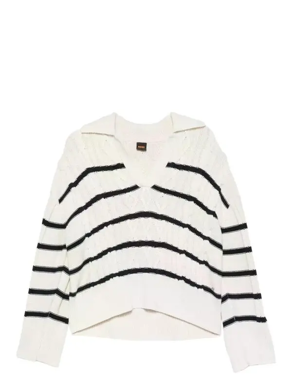 BOSS Striped Cable-knit Sweater - Neutrals
