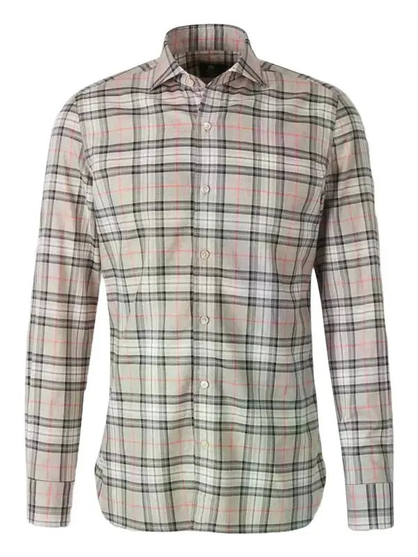 LUIGI BORRELLI Check-print Long-sleeve Shirt - Neutrals