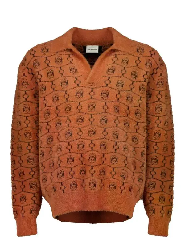 Drole De Monsieur Monogram-jacquard Wool Sweater - Brown