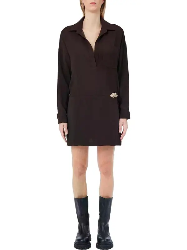 Liu Jo Gold-tone Hardware V-neck Dress - Brown