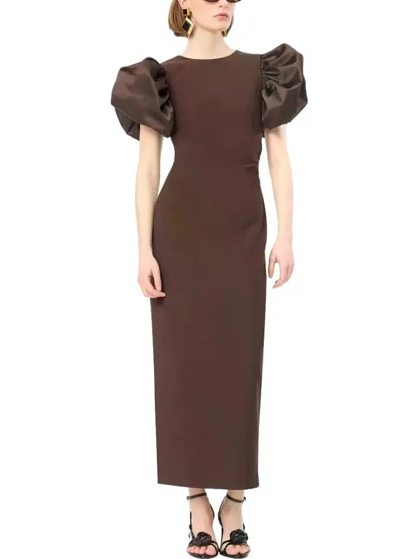 ROTATE BY BIRGER CHRISTENSEN Draped Midi Puff Dress - Brown