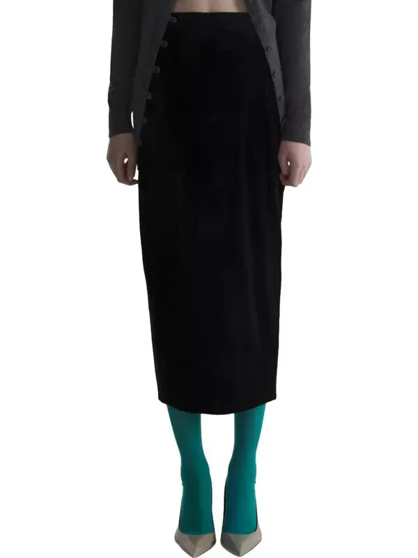 MUGLER Velvet Midi Pencil Skirt - Black