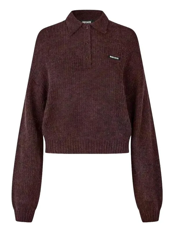 ROTATE BY BIRGER CHRISTENSEN Fluffy Knit Polo - Brown