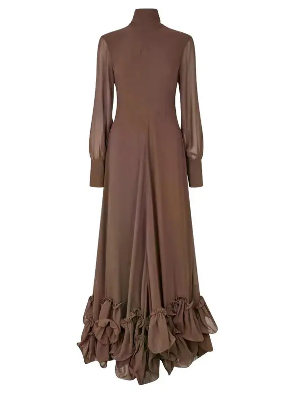 ROTATE BY BIRGER CHRISTENSEN Ruffled-hem Long-sleeve Maxi Dress - Brown