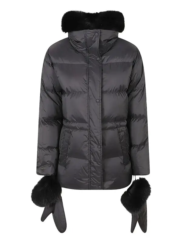 YVES SALOMON Down Jacket In Technical Fabric With F - Black