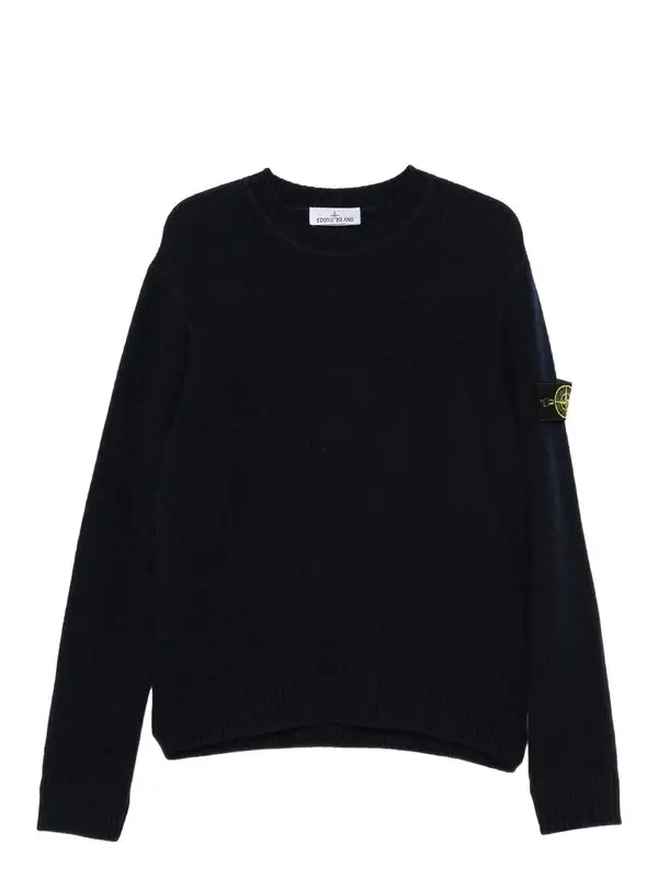 Stone Island Wool Crew Neck Sweater With Ribbed Trims - Blue