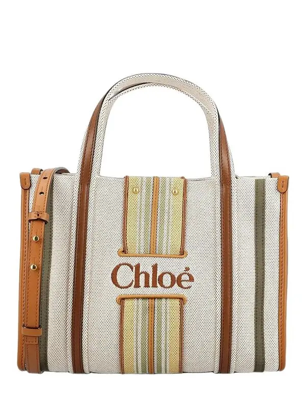 Chloé Small Woody Loop Tote Bag In Canvas - Brown