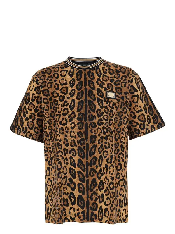 Dolce & Gabbana T-shirt With All-over Animalier Print In Fabric For - Brown