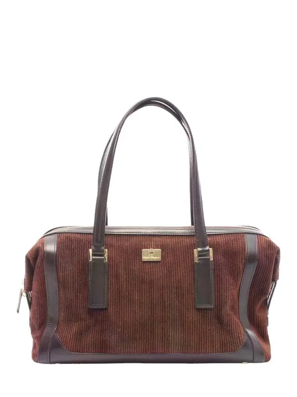FERRAGAMO 2000s Corduroy Leather-trim Shoulder Bag - Brown
