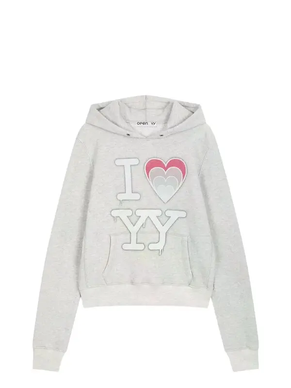 OPEN YY I Love Yy Logo-print Cotton Hoodie - Grey