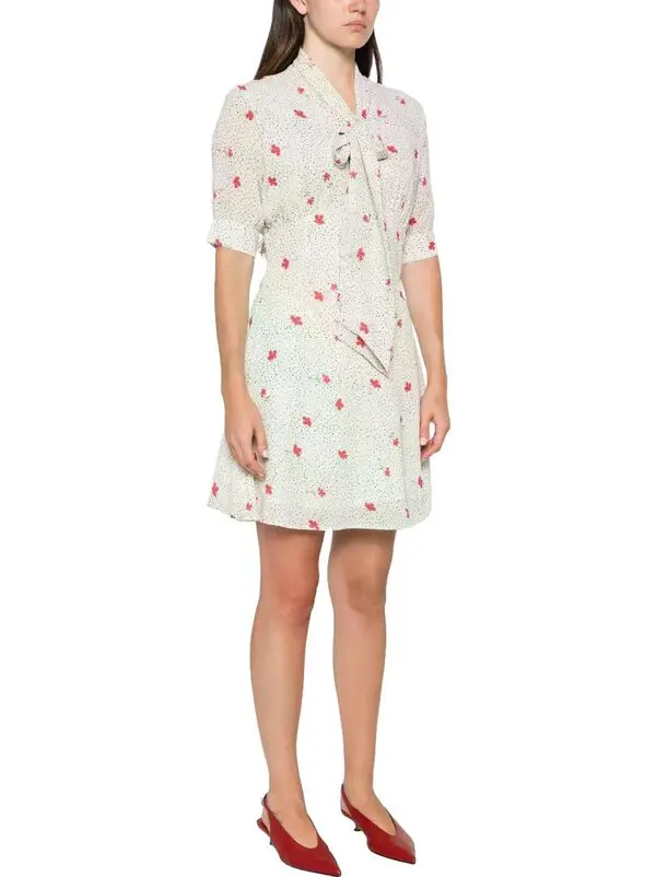 MAR DE MARGARITAS Floral-print Pussy-bow Mini Dress - Neutrals