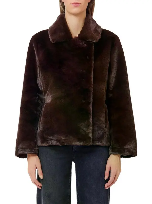 Liu Jo Faux-fur Double-breasted Coat - Brown