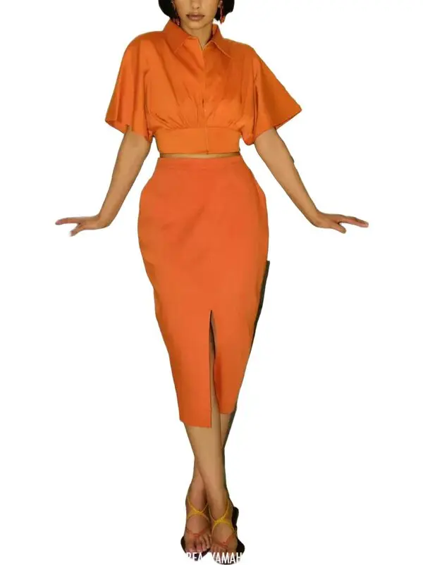 ANDREA IYAMAH Alu Front-slit Midi Skirt - Orange