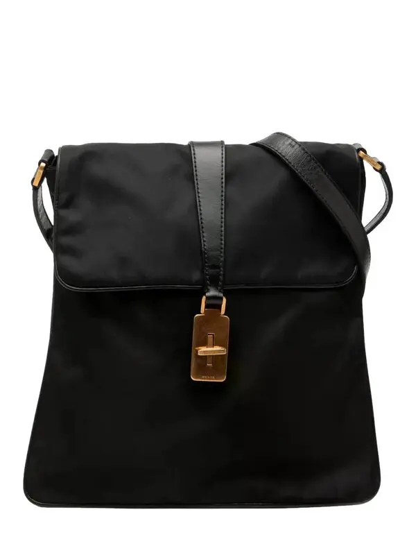 Prada 2000-2013 Vitello Trimmed Tessuto Messenger Bag Crossbody Bag - Black