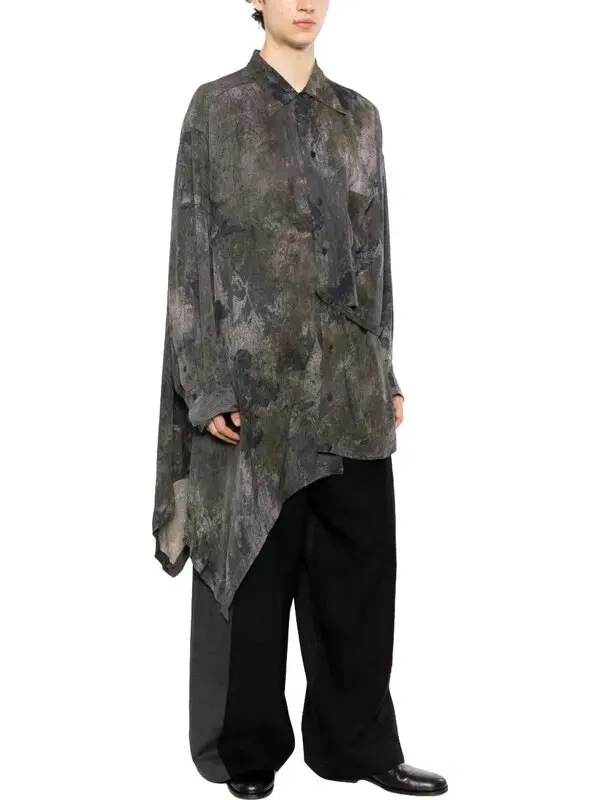 ZIGGY CHEN Abstract-print Asymmetric Shirt - Grey