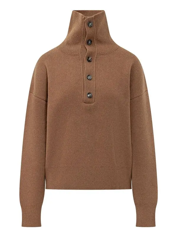 AMI Paris High-button Turtleneck Sweater - Camel
