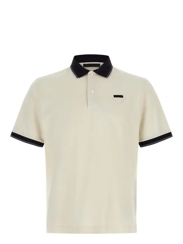 Prada Contrast Trim Cotton Polo Shirt - Talco