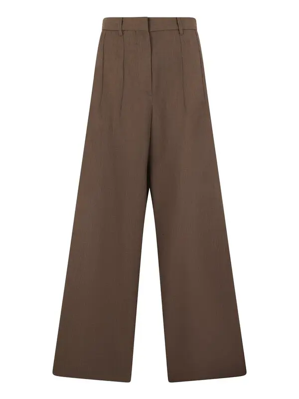 NINE:INTHE:MORNING Elegant High-waist Wool Trousers With Pleats And Wide Legs - Brown