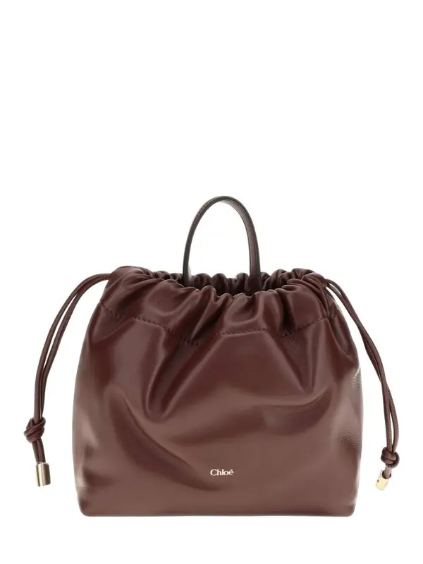 Chloé Leather Drawstring Pouch Bag - Burntred