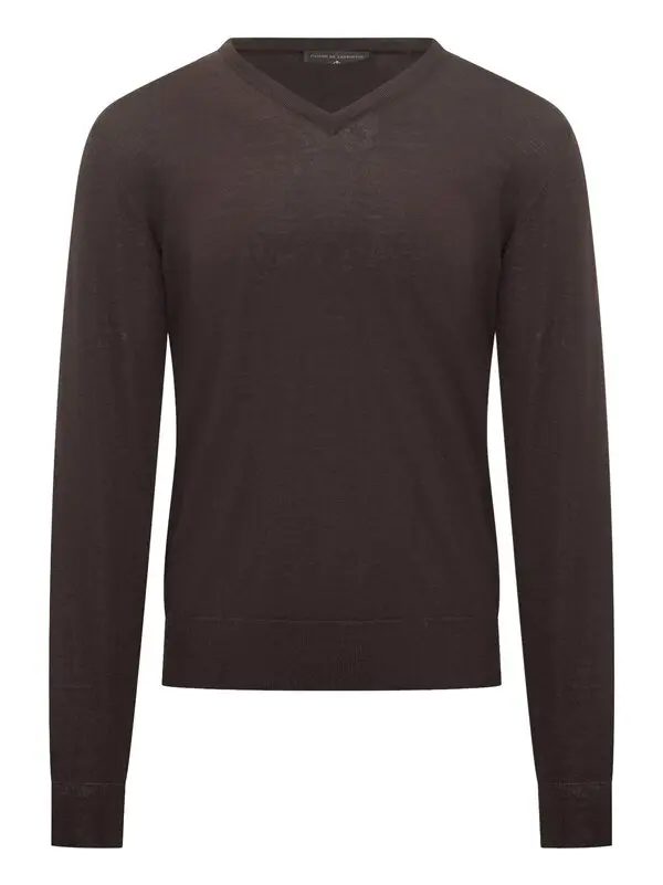 FILIPPO DE LAURENTIIS V-neck Merino Wool Long-sleeve Sweater - Marrone