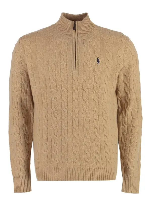 Polo Ralph Lauren Ribbed-edge Cable-knit Wool & Cashmere Turtleneck Pullover - Camel
