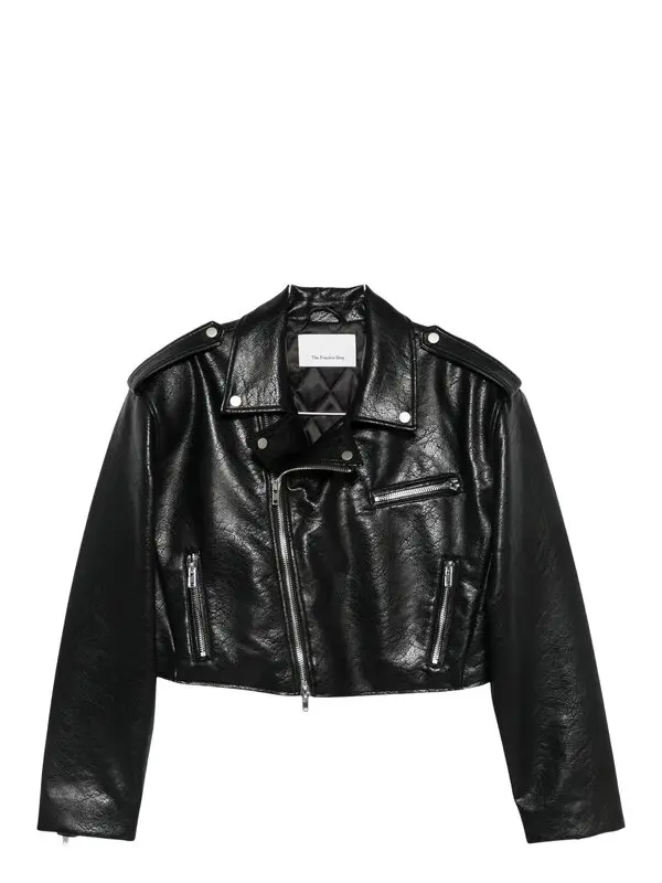 THE FRANKIE SHOP Daphne Cropped Faux Leather Jacket With Silver Hardware - Black