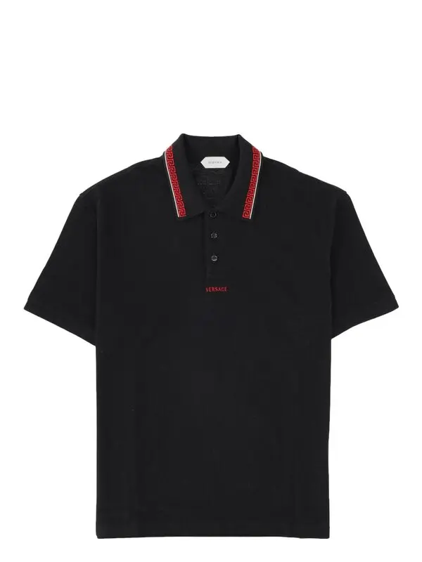 Versace Cotton Polo Shirt, Made In Italy - Black